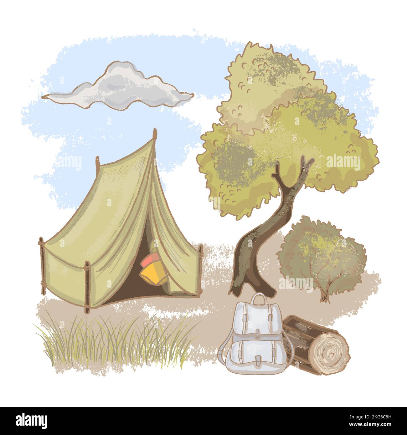 CAMPING repos à la nature pique-nique Holiday dessin main dessin dessin ...