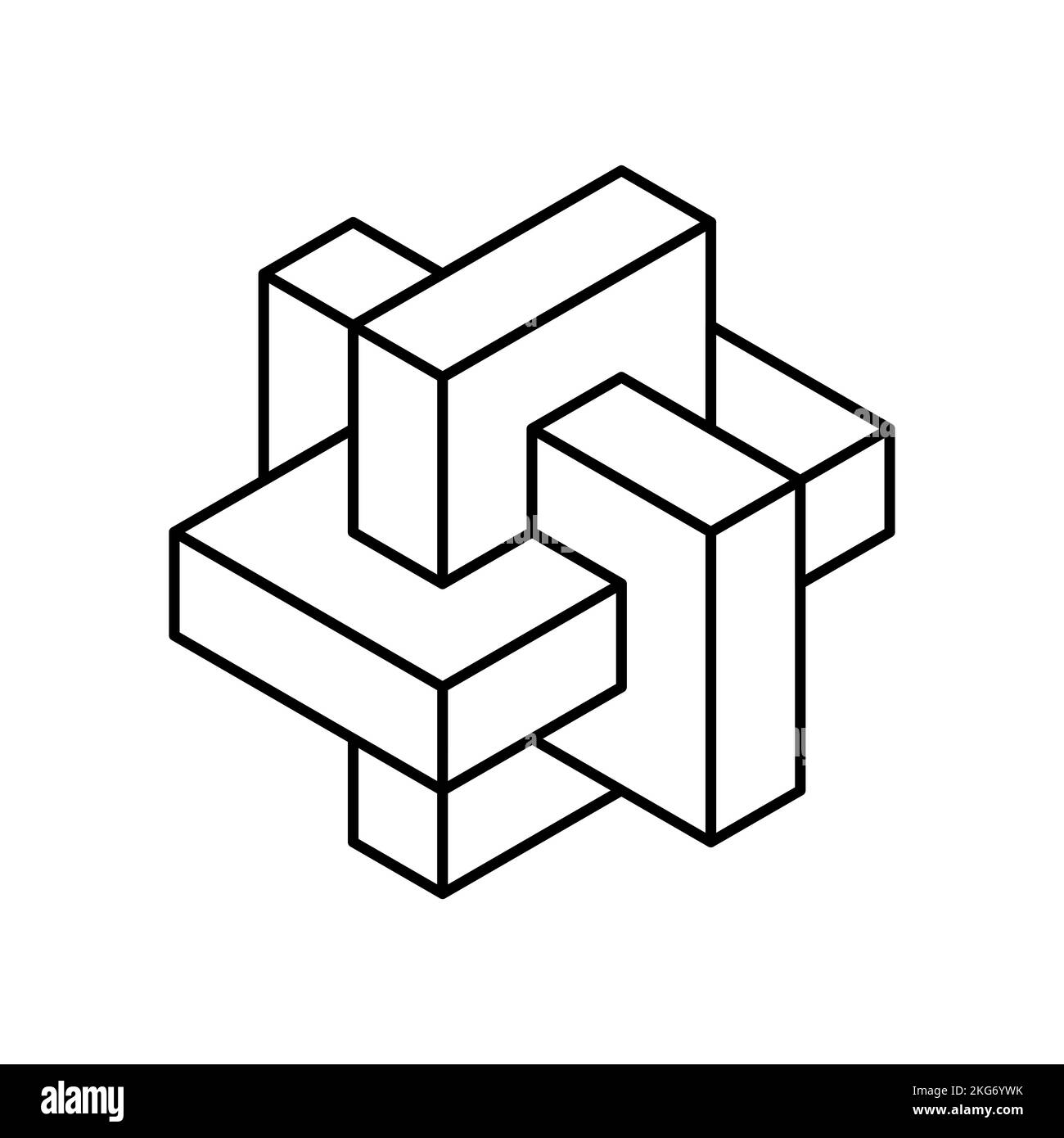 Symbole de 3D rectangles linéaires impossibles. Trois briques font une ...