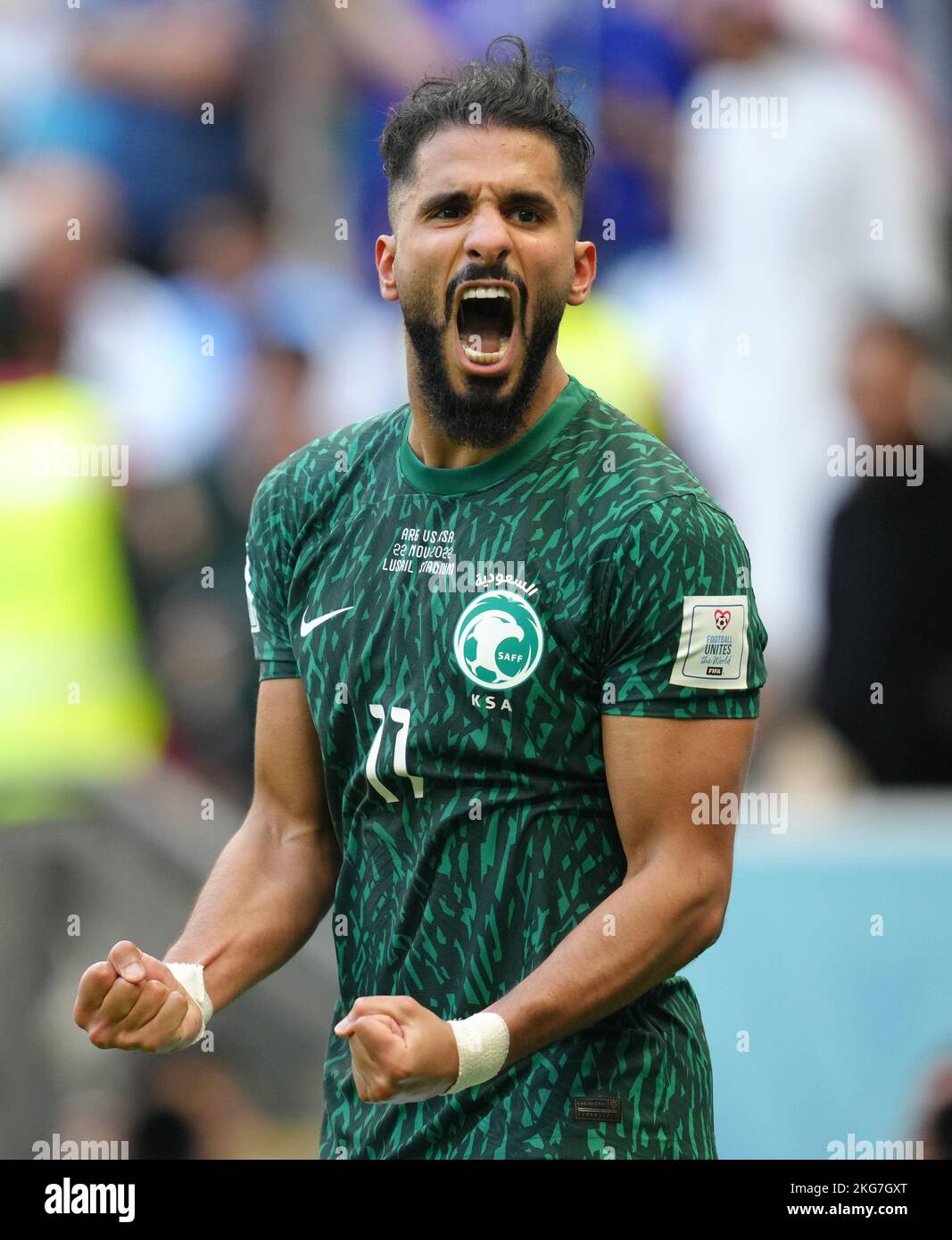 Saleh Al-Shehri, d'Arabie Saoudite, célèbre le premier but de son équipe lors du match du groupe ...