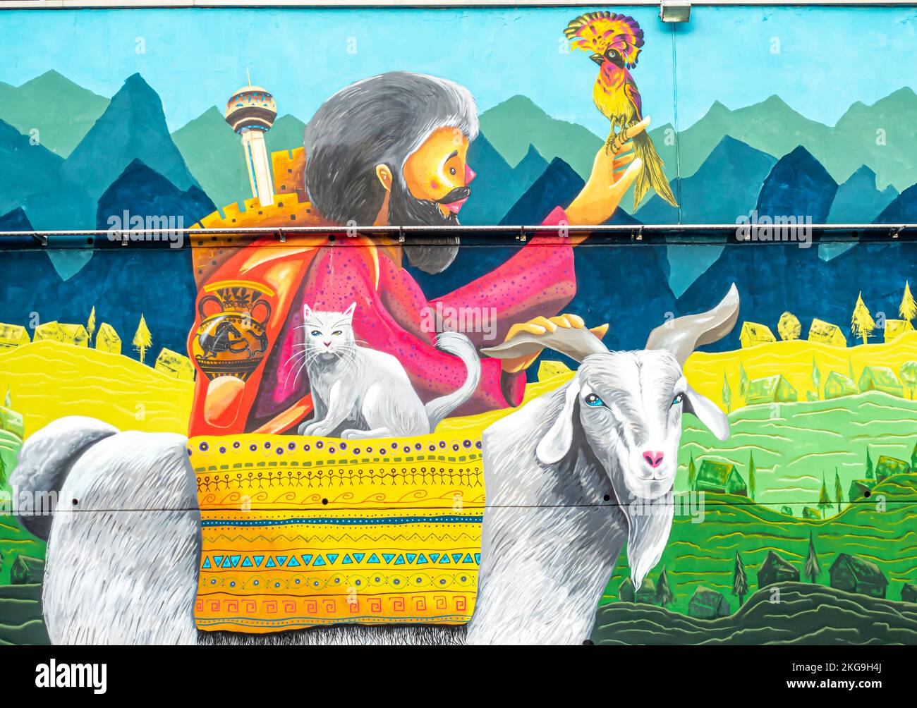 Fresque de Devak représentant un homme qui fait du cheval sur une ...