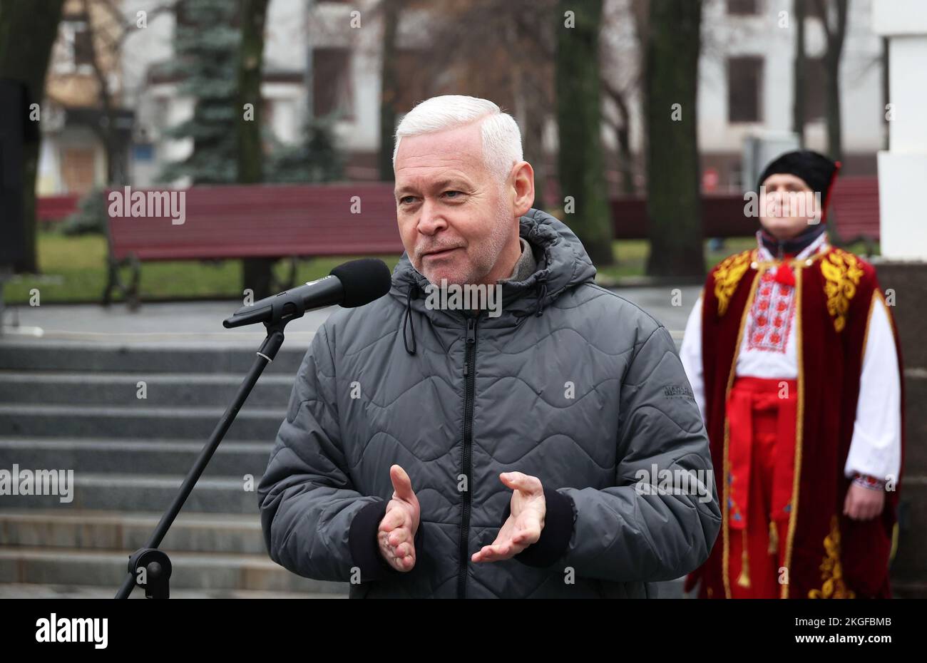 Non exclusif: KHARKIV, UKRAINE - 21 NOVEMBRE 2022 - le maire de Kharkiv Ihor Terekhov parle lors ...