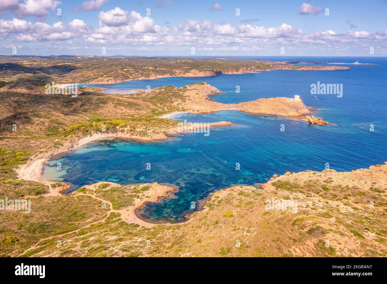 Espagne, Iles Baléares, Minorque, vue aérienne de Cala Tamarelles des ...