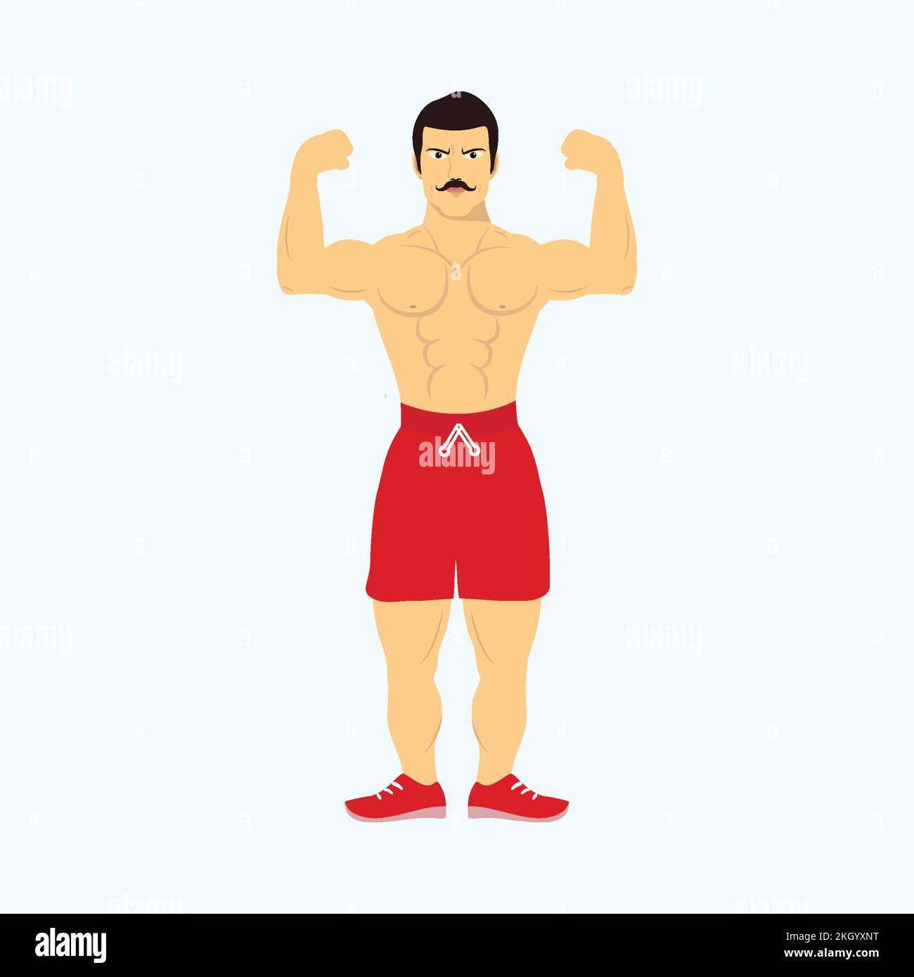 Homme de bodybuilder montrant son corps plat personnage conception. Un ...