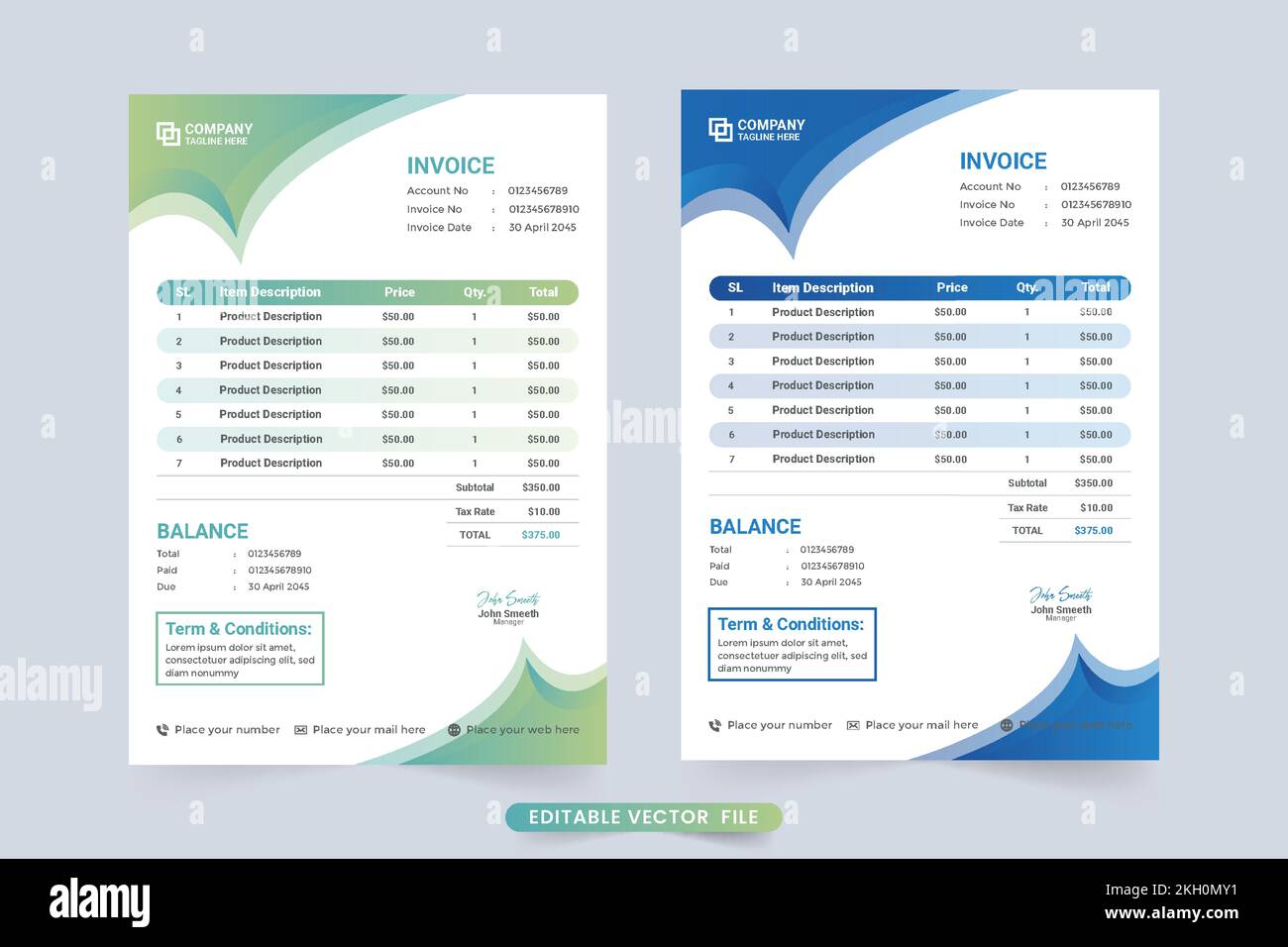 Modèle de facture moderne avec section de prix et informations ...