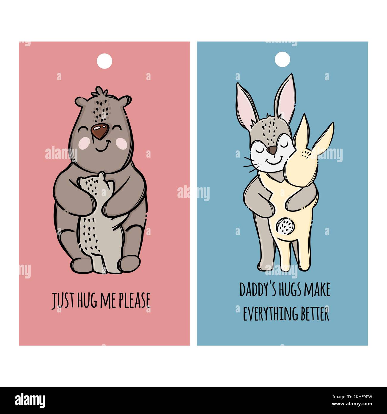 FÊTE DES PÈRES ÉTIQUETTES Pères Ours et lièvre Hugs et Kiss ses enfants ...