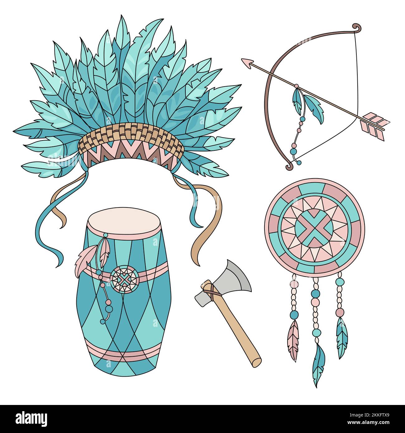 INDIANS LIFE Cartoon American Native Warrior Hero Attributes clip Art ...