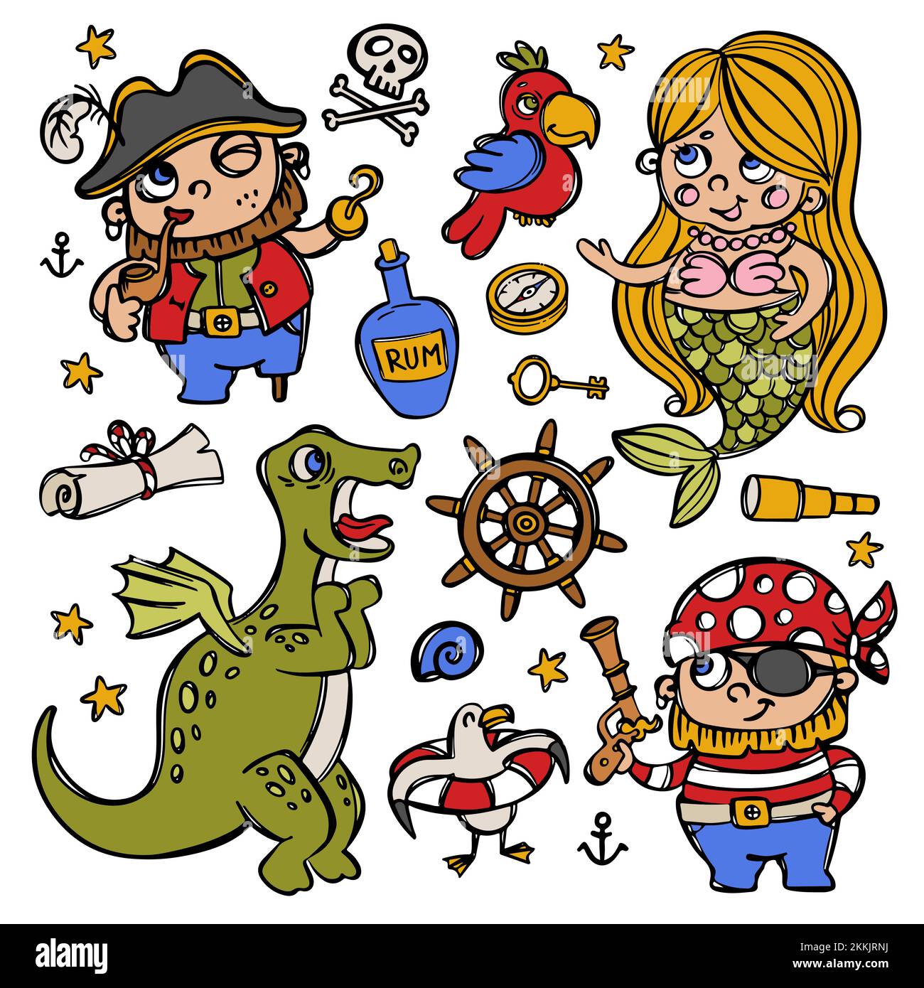 MERMAID ET PIRATES Dinosaur Parrot Rum bouteille et autres attributs de ...