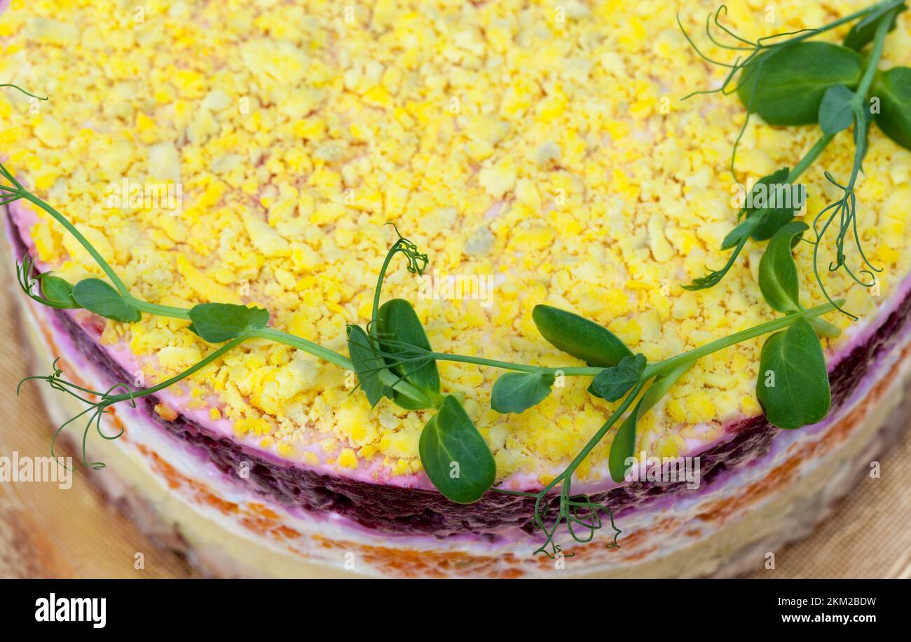 Le hareng sous un manteau de fourrure est une salade traditionnelle en ...