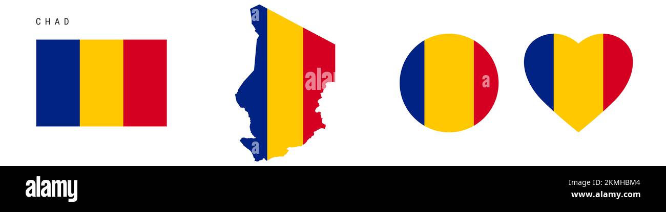 Icône drapeau Chad définie. Fennant tchadien dans les couleurs et les ...