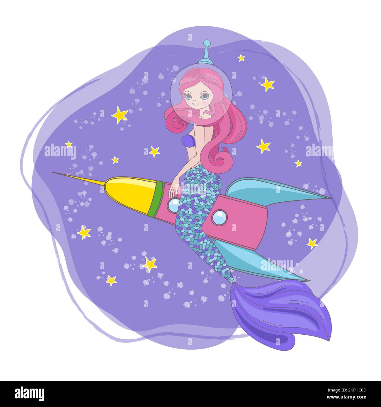 VOYAGER MERMAID long Hait Space Princess Girl dans l'espace se trouve ...