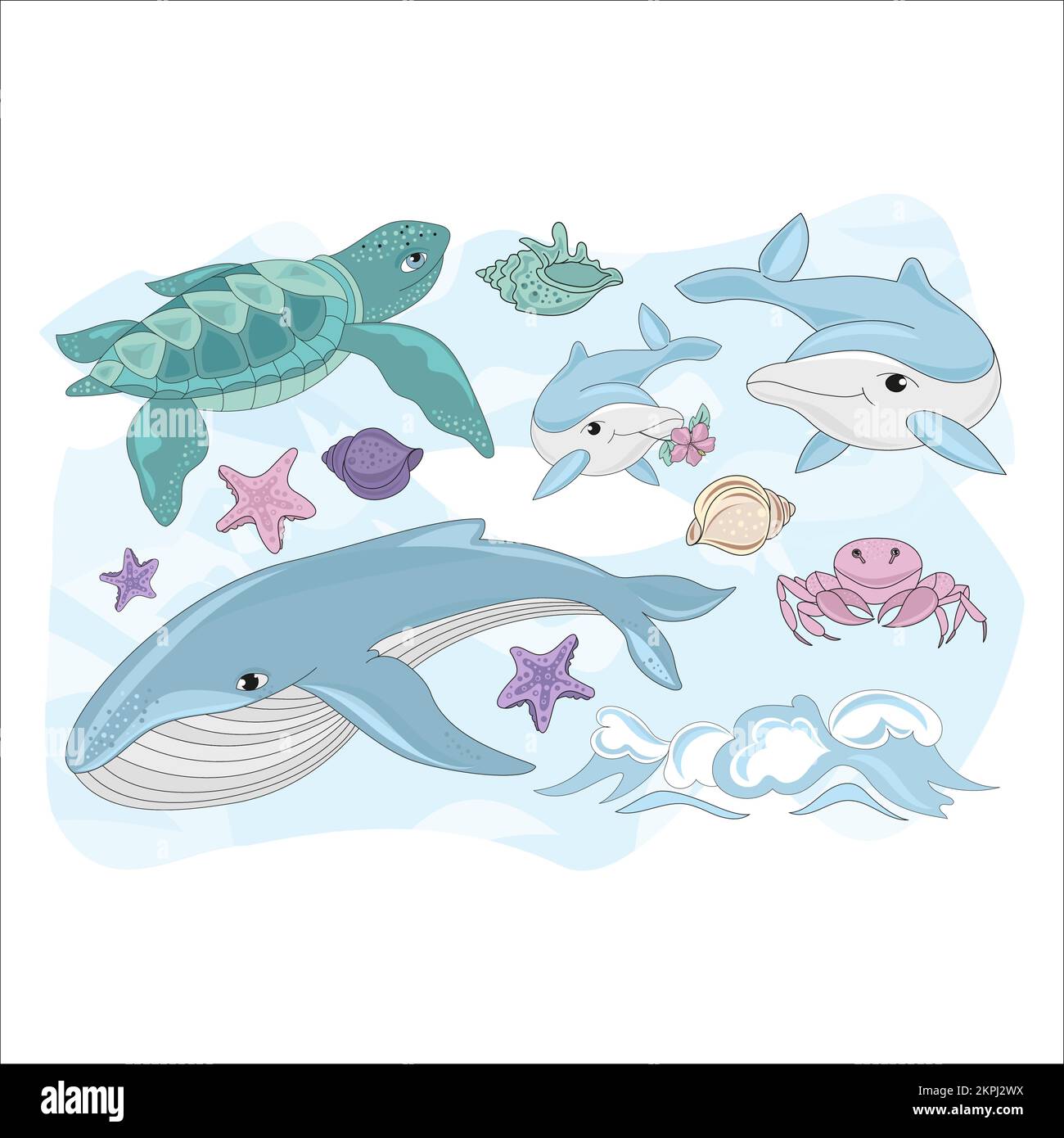 CRÉATURE MARINE vie sous-marine des animaux Baleine dauphin crabe ...