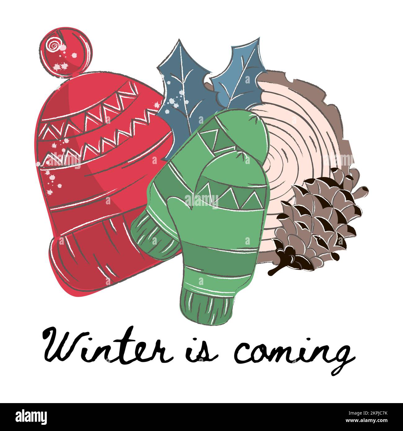 COLLECTION HIVER de bonnet et moufles rouges en maille avec cône de ...