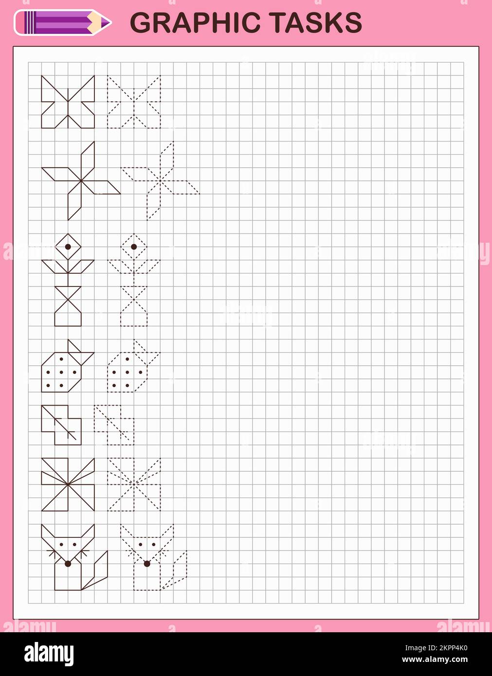 Tâches graphiques par cellules. Jeux éducatifs pour enfants Image ...
