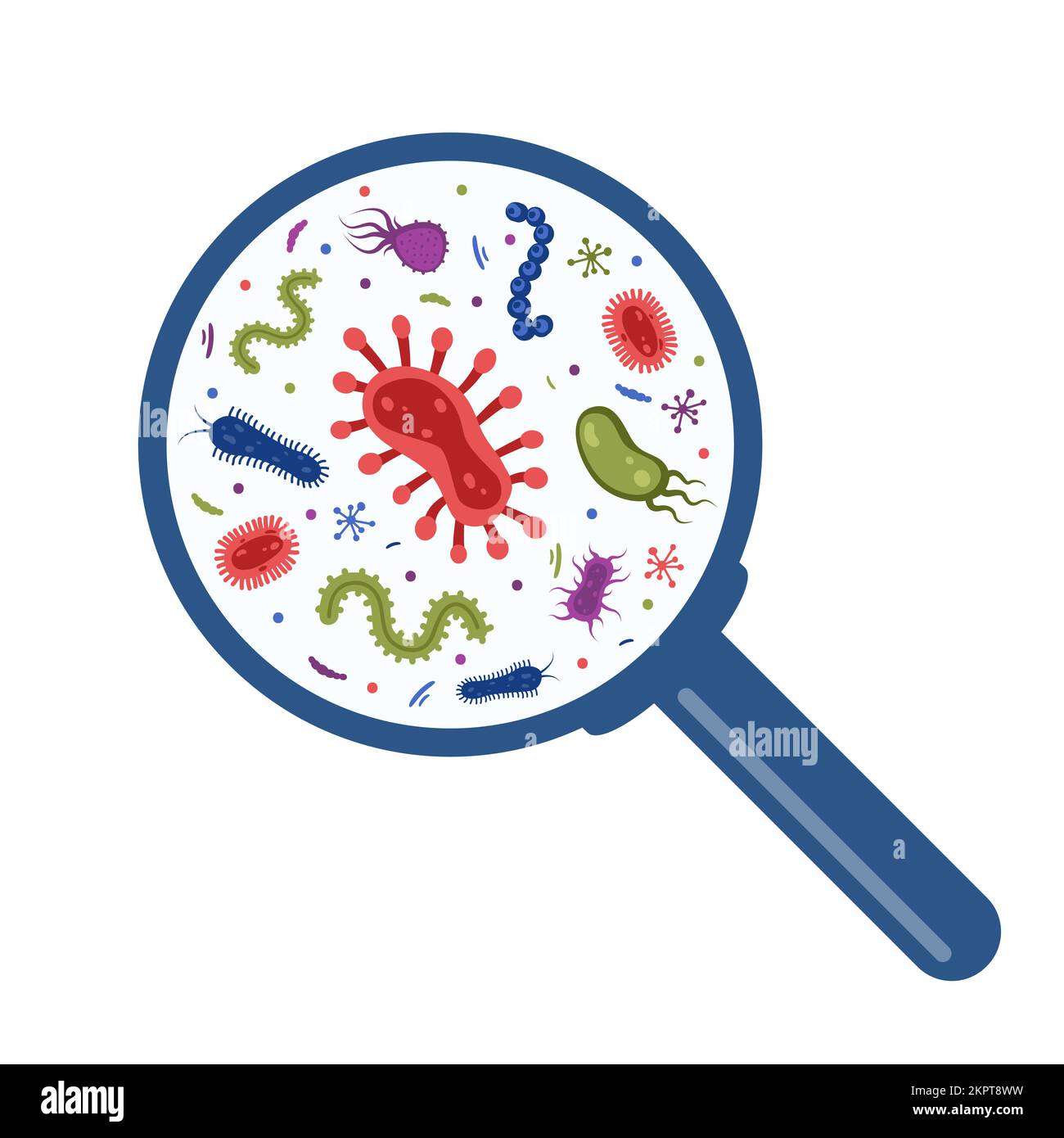 Différentes bactéries, micro-organismes pathogènes sous une loupe ...