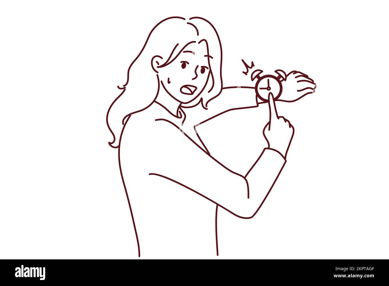 Femme stressée point à la montre se sentant angoissée au sujet de la ...