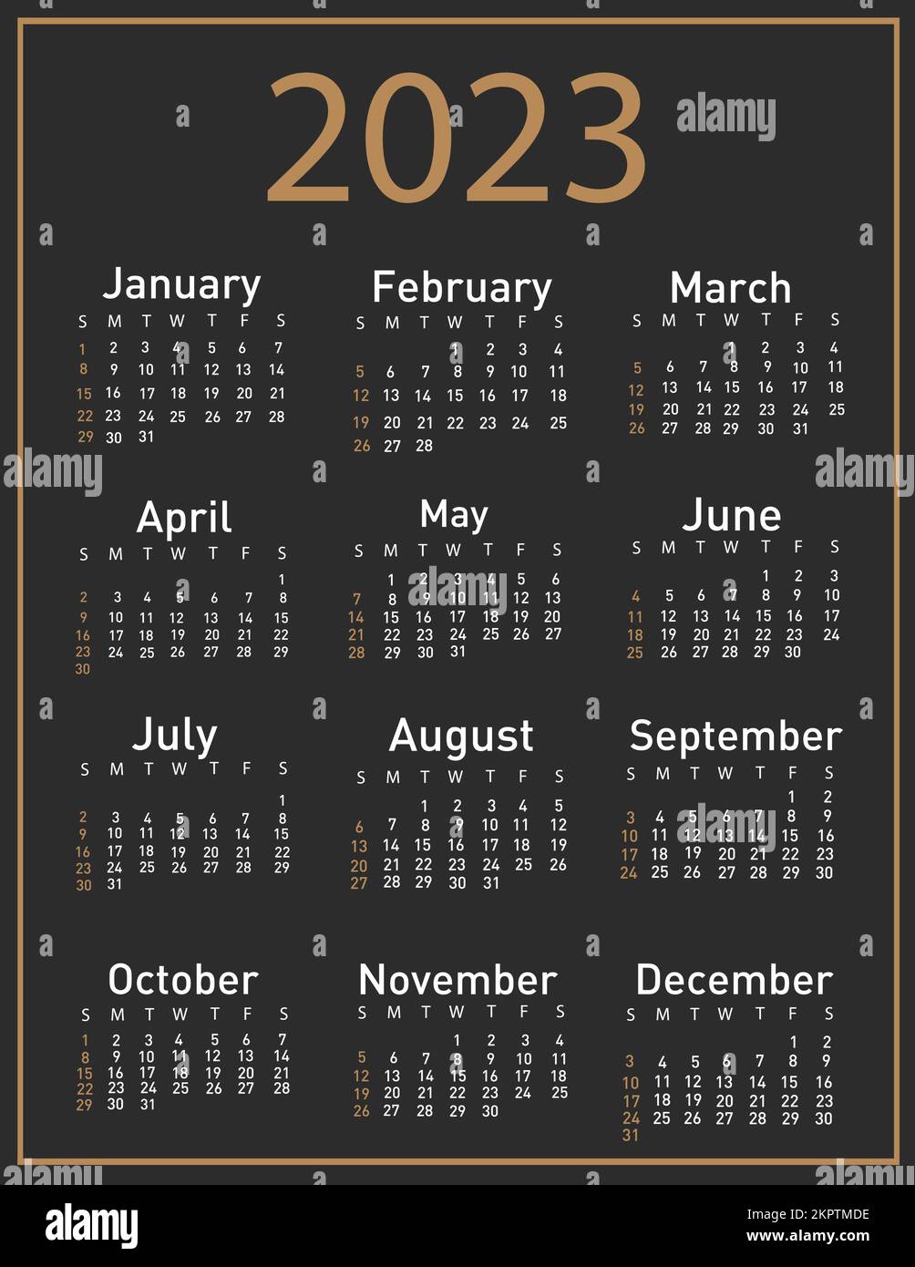 Grille de calendrier 2023 Banque d'images vectorielles - Alamy