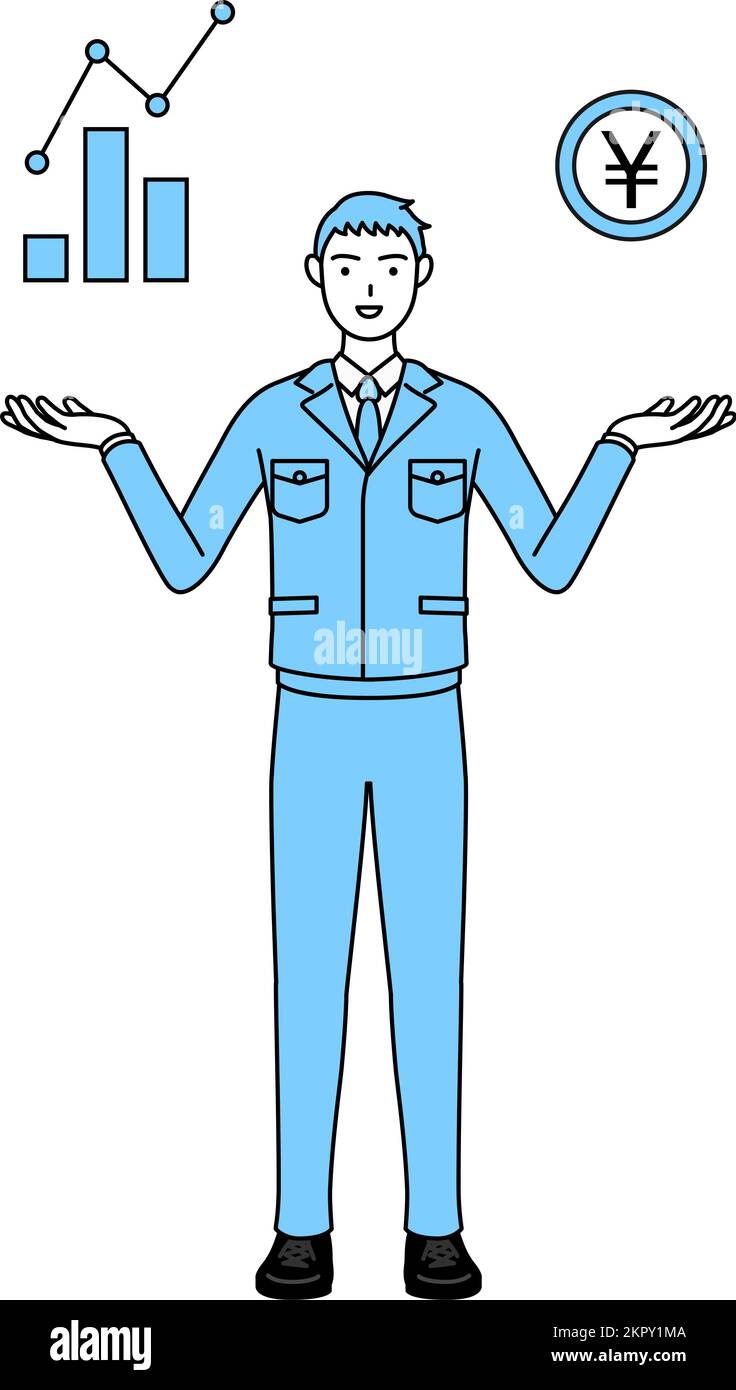 Dessin simple de ligne d'un homme dans les vêtements de travail guidant ...