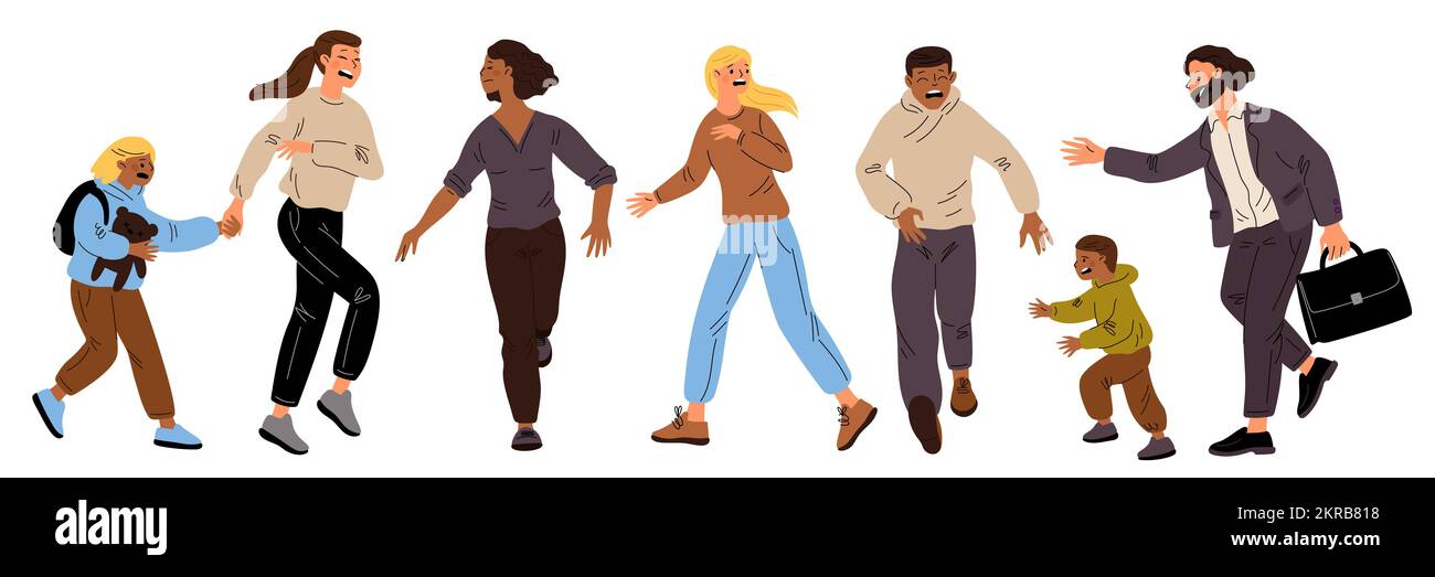 Des gens effrayés qui couraient. Fuyant dans des personnes de panique ...