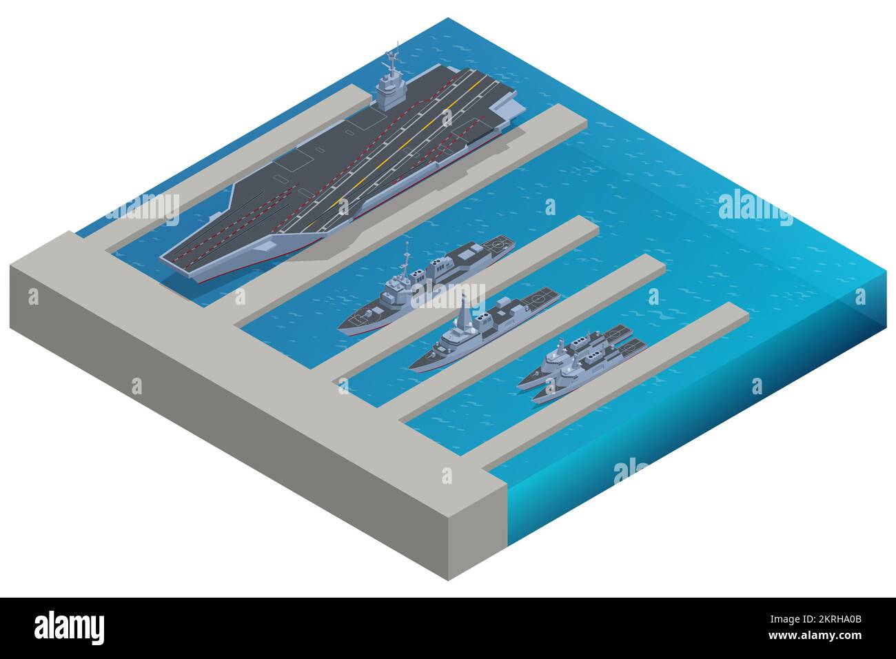 Base navale isométrique. Une base navale, une base navale ou un port ...