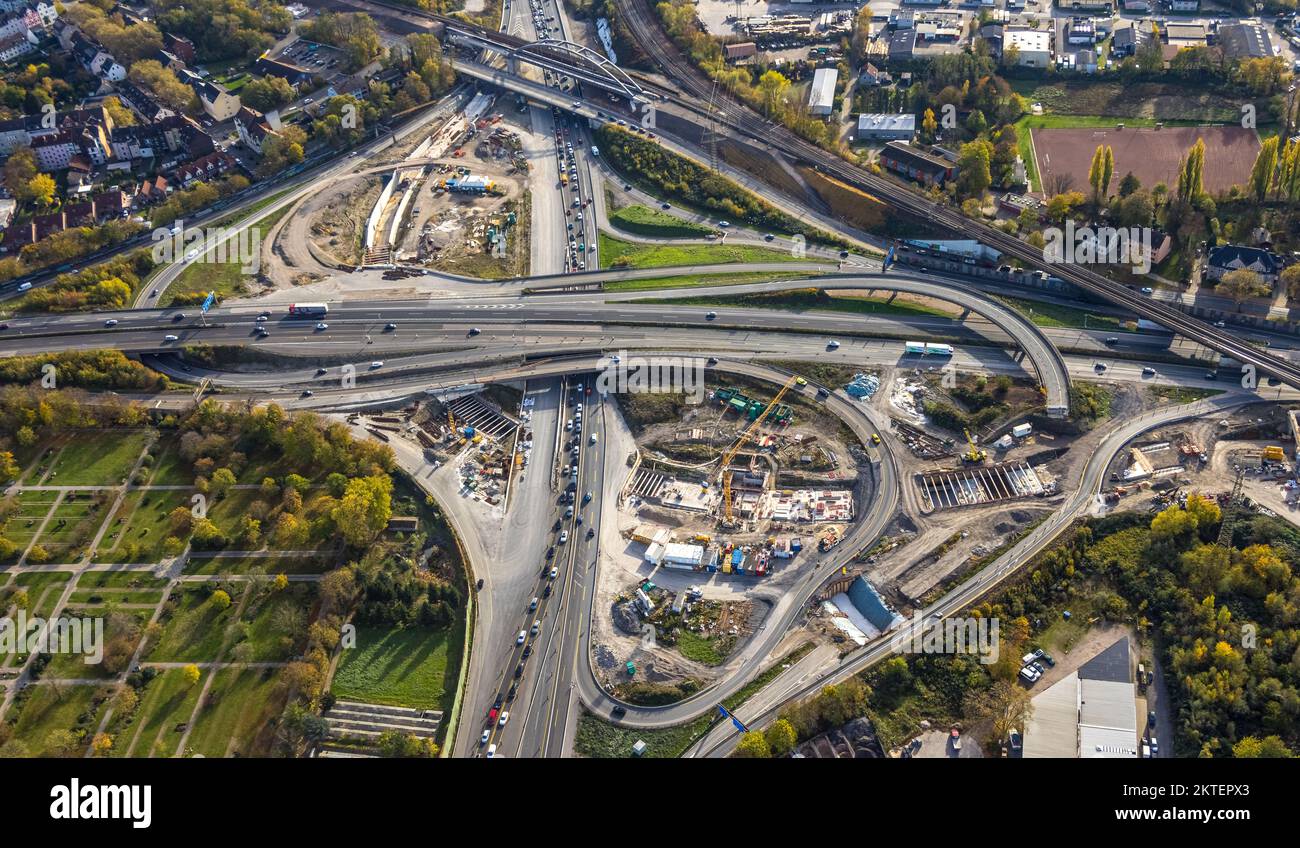 Vue aérienne, site de construction principal jonction d'autoroute Herne ...