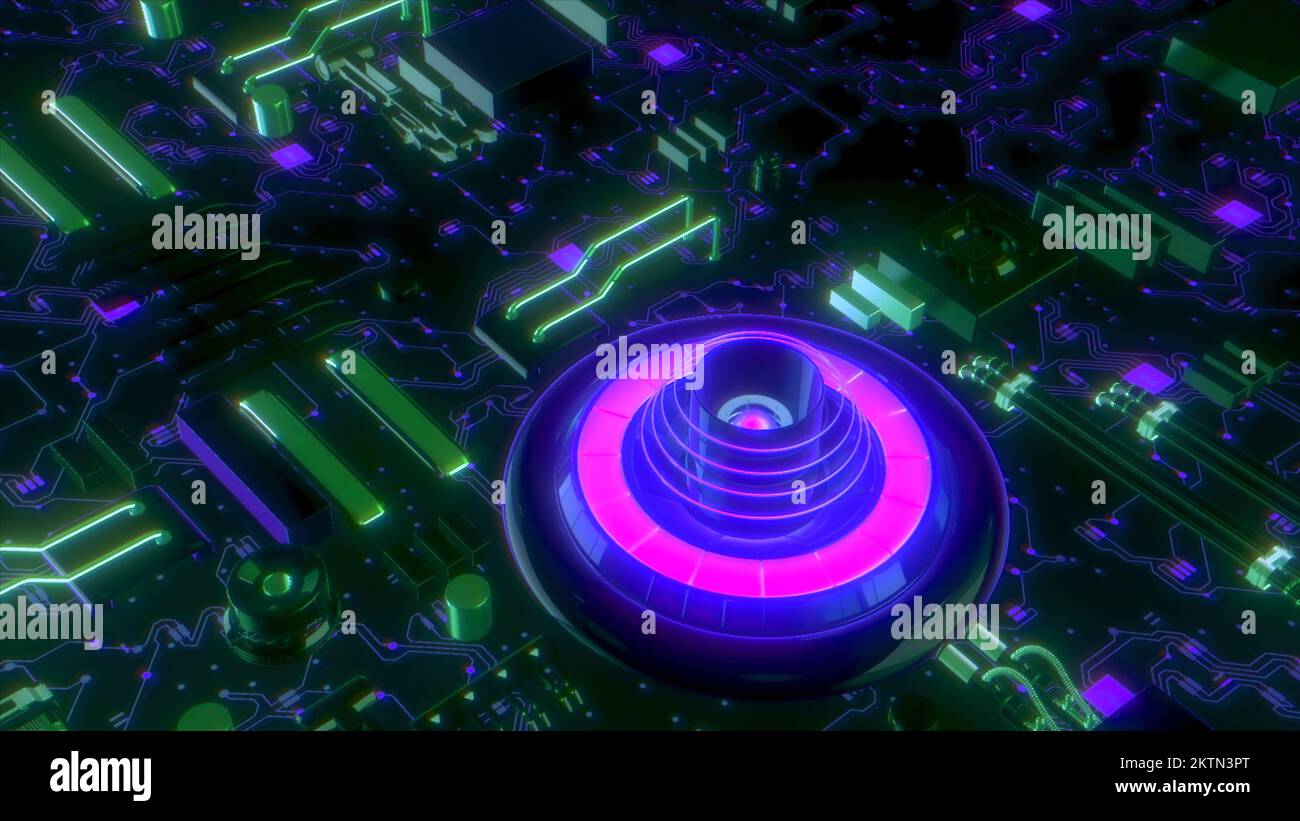 Système informatique avec détails néon. Mouvement. Technologie ...