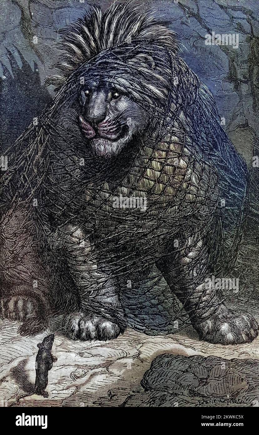 Le Lion et la souris des fables d'Aesop illustrés par Joseph Benjamin ...