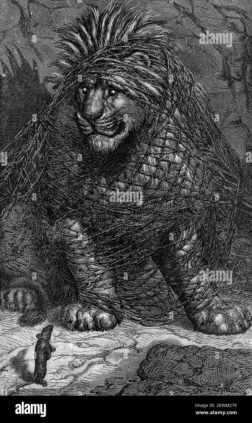 Le Lion et la souris des fables d'Aesop illustrés par Joseph Benjamin ...