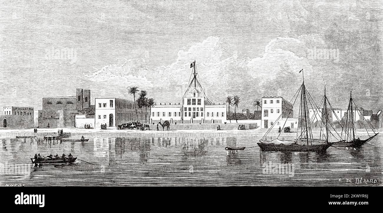 Saint-Louis en 1850, capitale des établissements français au Sénégal ...