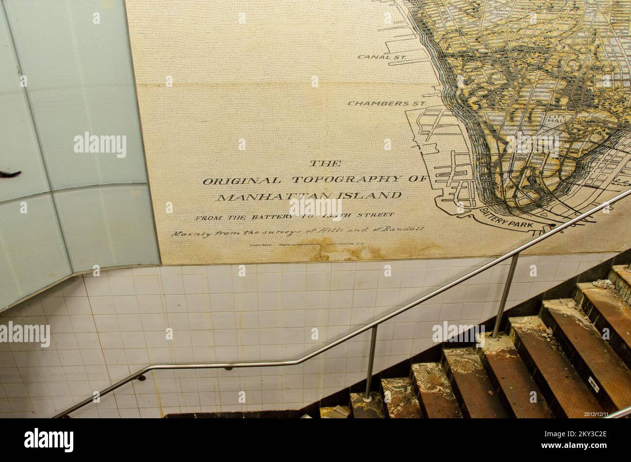 South Ferry, New York, 11 décembre 2012 la ligne sombre sur la carte de ...
