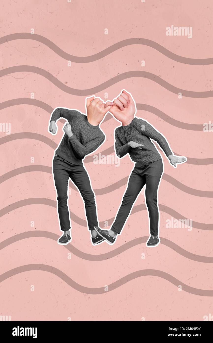 Collage photo créatif vertical de deux mains de type blanc noir ...