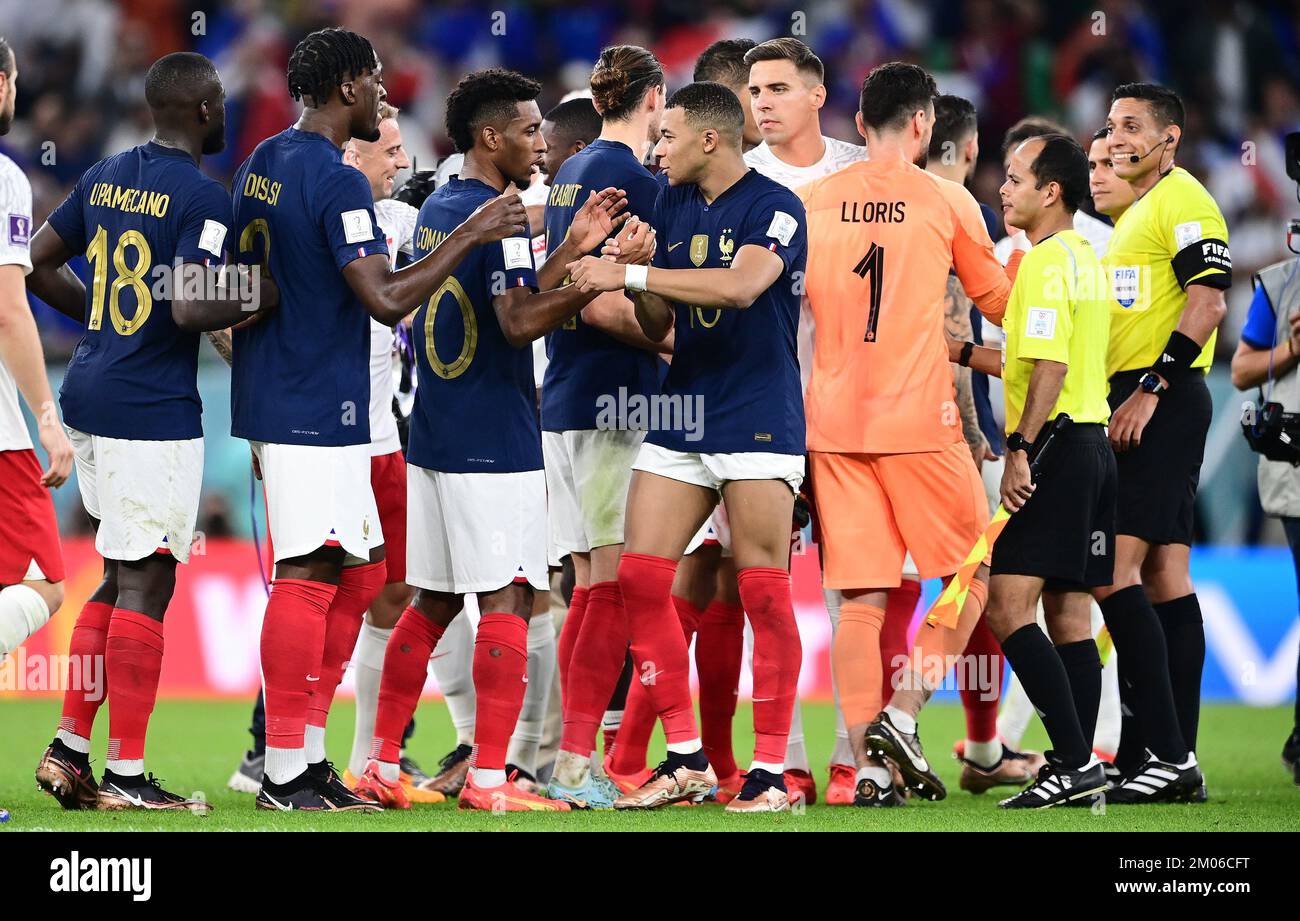 Schlussjubel v.l. Dayot Upamecano, Axel Disasi, Kingsley Coman, Kylian ...