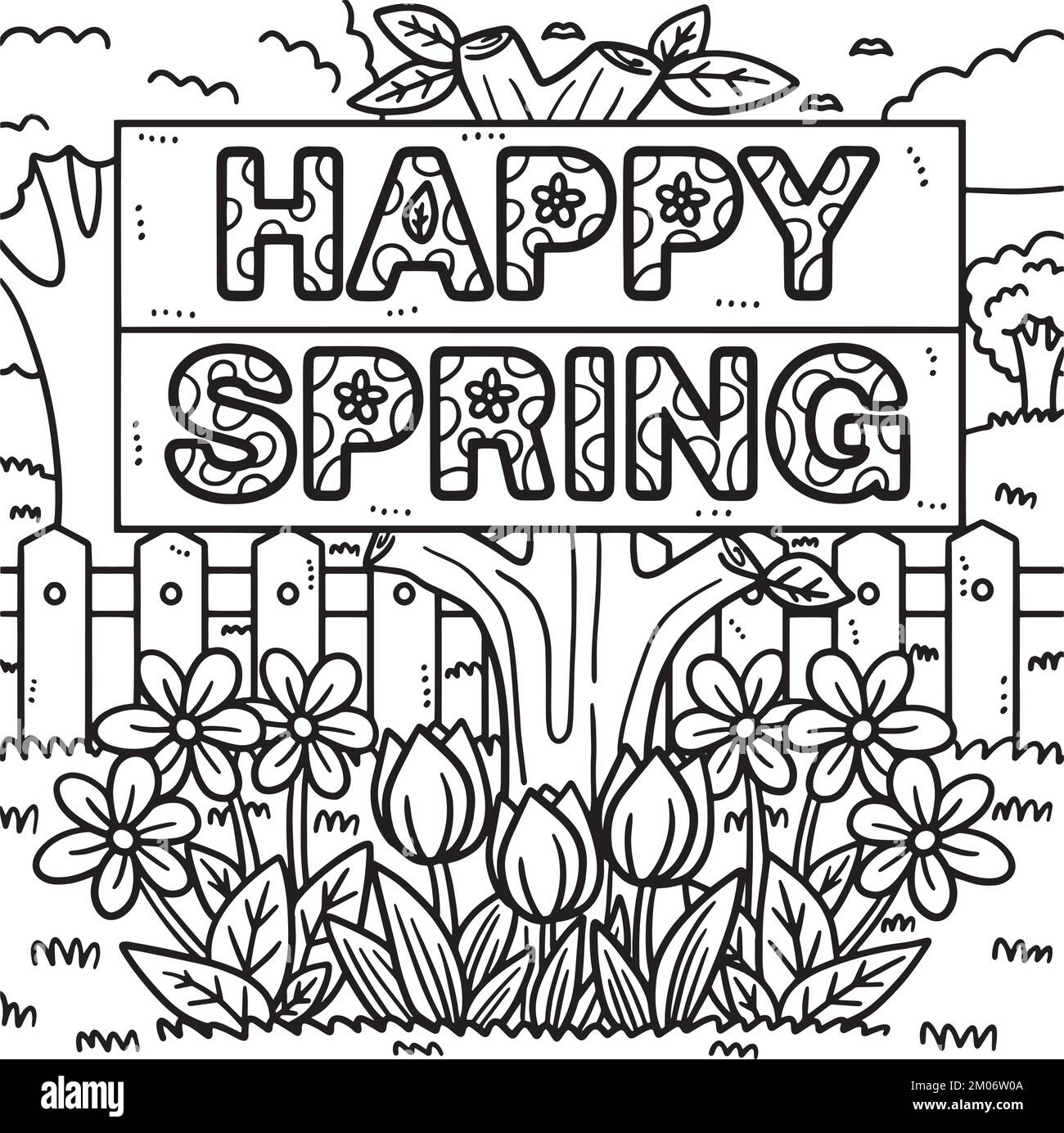Page de coloriage des banderoles du printemps heureux pour les enfants ...