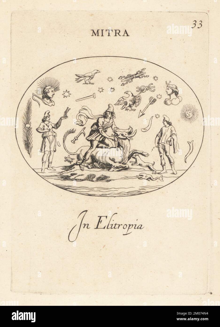 Mithras poignarder un taureau avec un couteau. Culte de Mithras inspiré ...