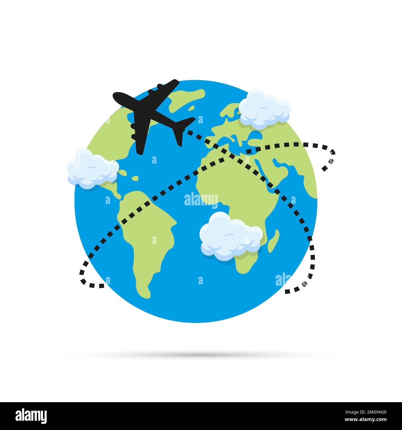 Avion volant au-dessus de la planète icône terre. Concept de voyage ...