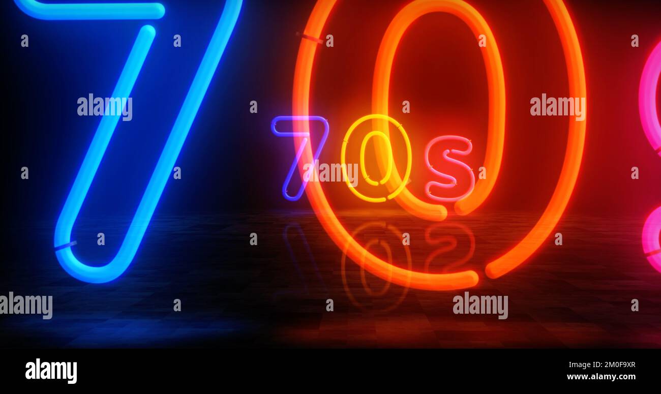 70s symbole néon. Rétro 1970, années 70 nostalgie et vistage style fête ...