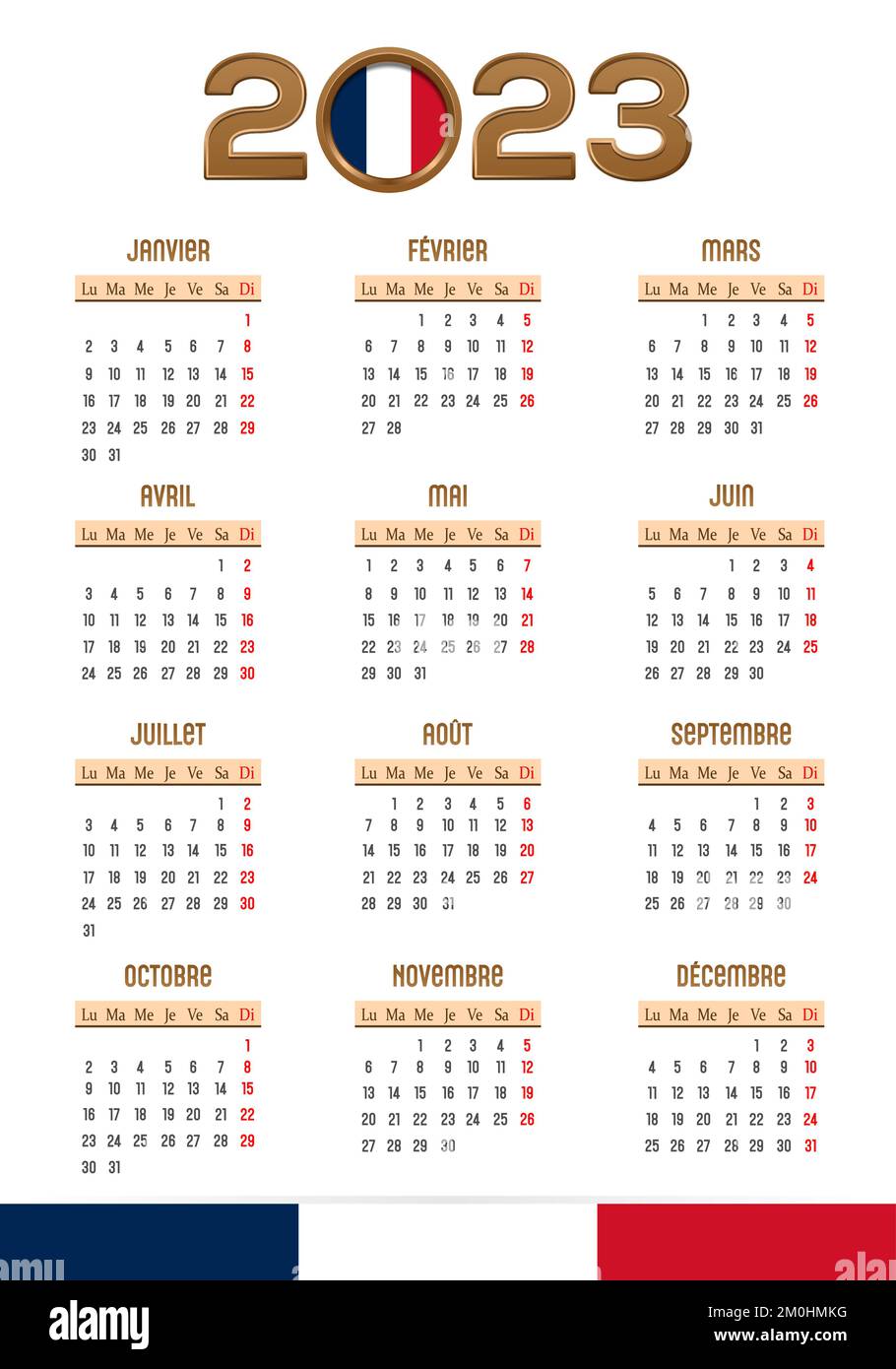 Calendrier 2023 francais noir et blanc Banque de photographies et d’images à haute résolution ...