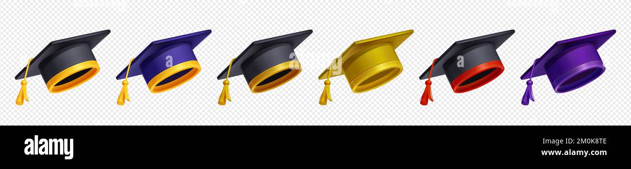 Jeu de capuchons de graduation de différentes couleurs png sur fond ...