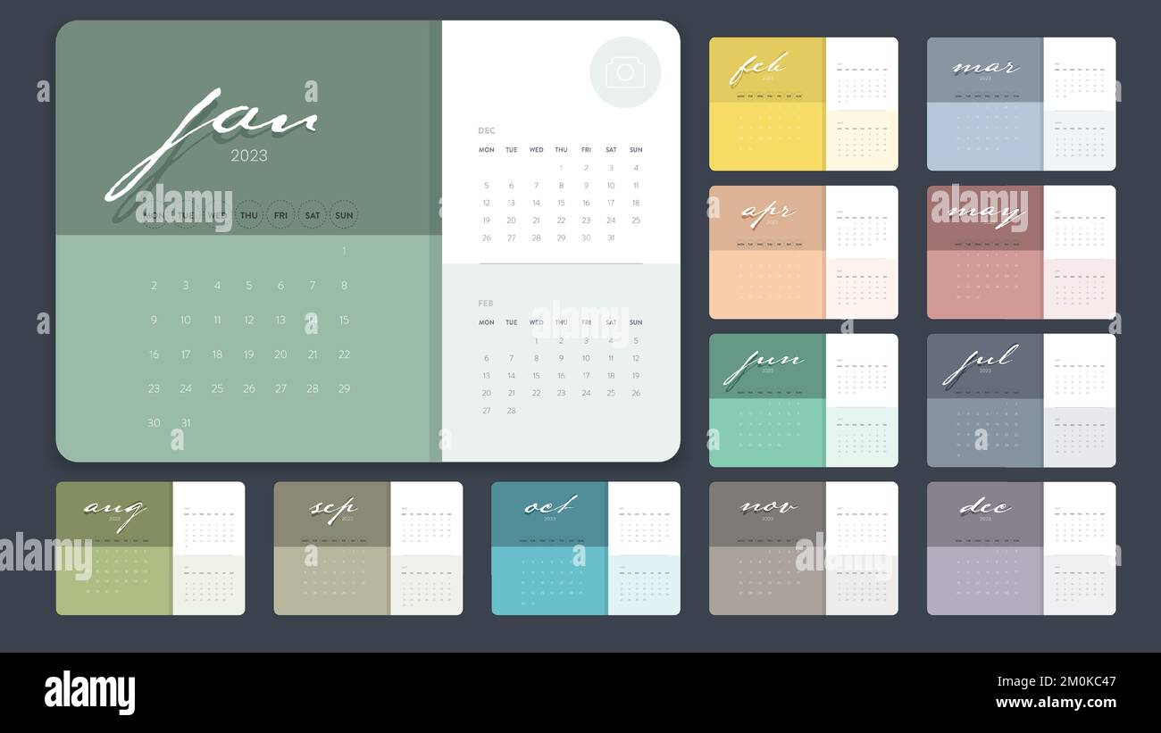 Scénario de modèle de calendrier mensuel Creative minimum Business 2023 ...