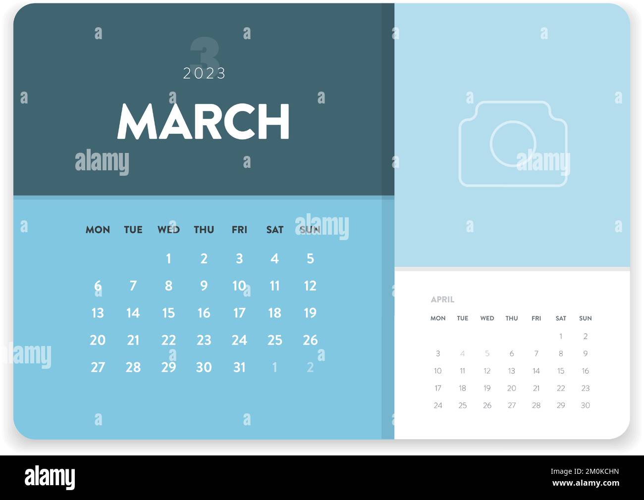 Mars 2023. Scénario de modèle de calendrier mensuel Creative minimum ...