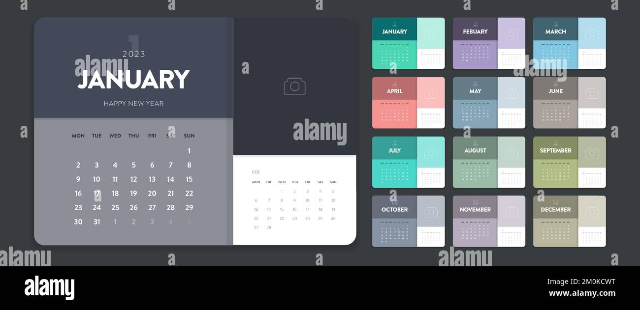Scénario de modèle de calendrier mensuel Creative minimum Business 2023 ...