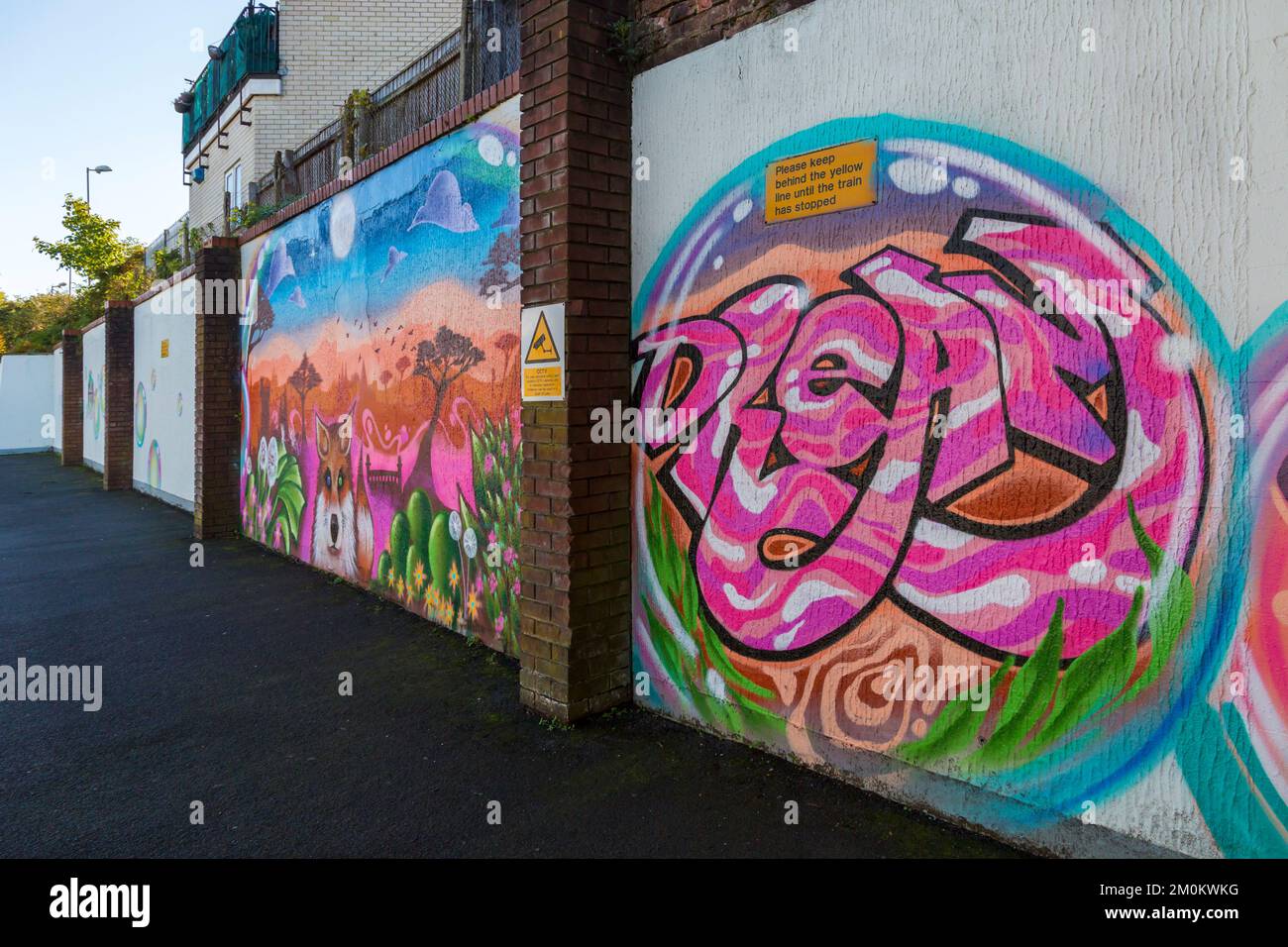 Des œuvres d'art colorées illuminent un mur à la gare de Branksome, à ... Des œuvres d'art colorées illuminent un mur à la gare de Branksome, à ...