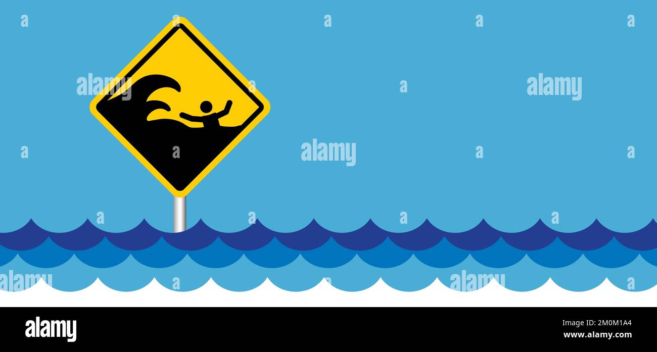 Dessin de dessin animé tsunami avertissement, onde de choc. Un tsunamis ...