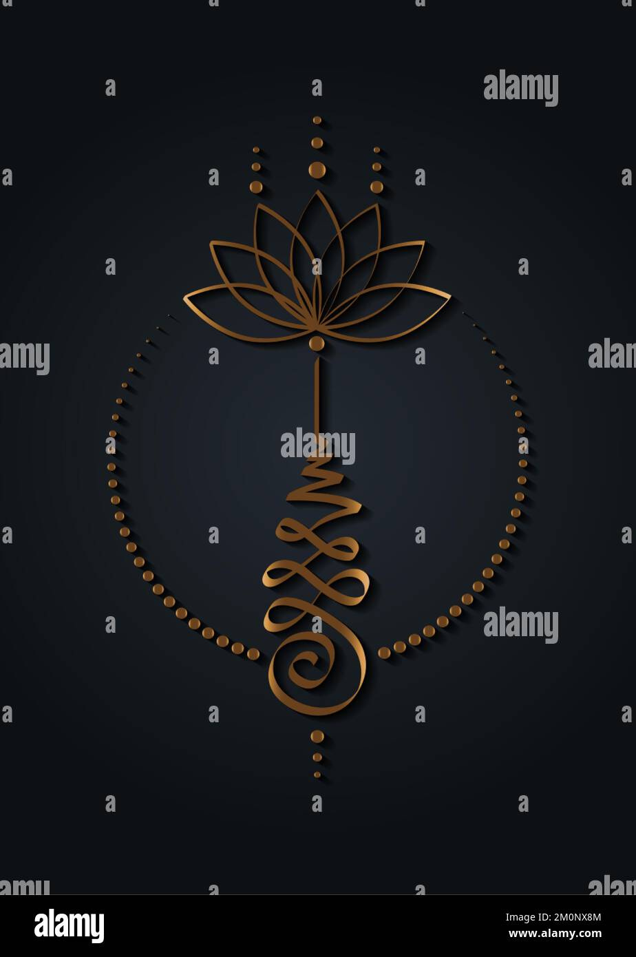 Symbole de fleur de lotus de l'Unalome doré, signe hindou ou bouddhiste ...