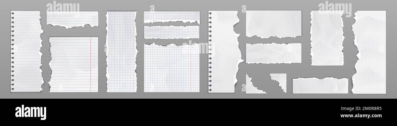Pages de bloc-notes avec bords déchirés. Feuilles de papier et morceaux ...