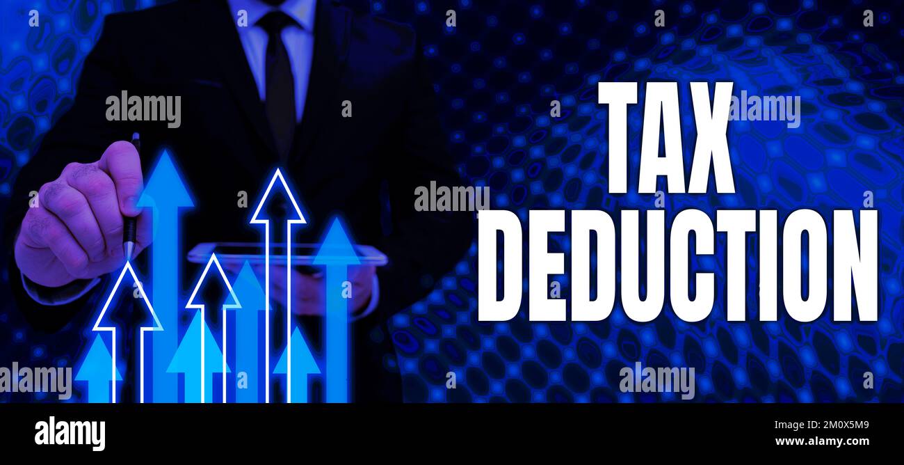 Légende de texte présentant la déduction fiscale. Mot pour le montant ...