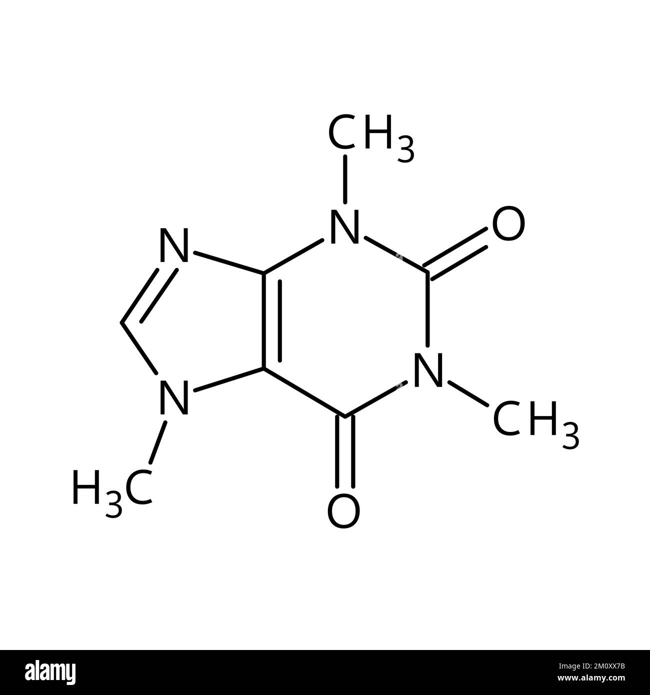 Structure moléculaire de la caféine. La caféine est un stimulant du ...