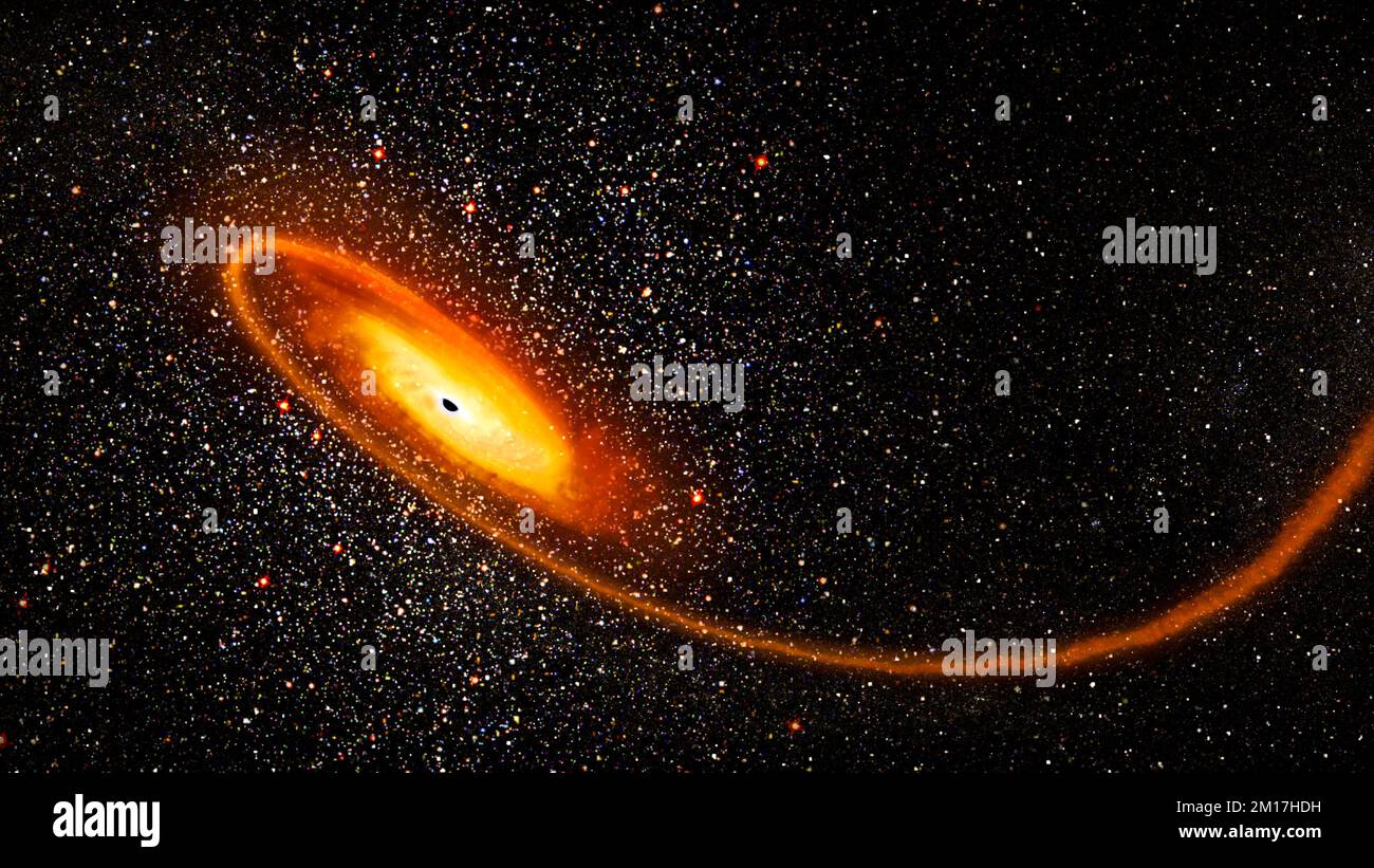 Trou noir mangeant une étoile. Paysage cosmique et planète géante ...