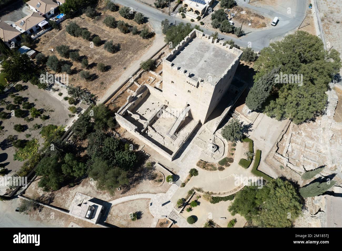 Vue aérienne de drone du château de Kolossi fort point de repère à ...