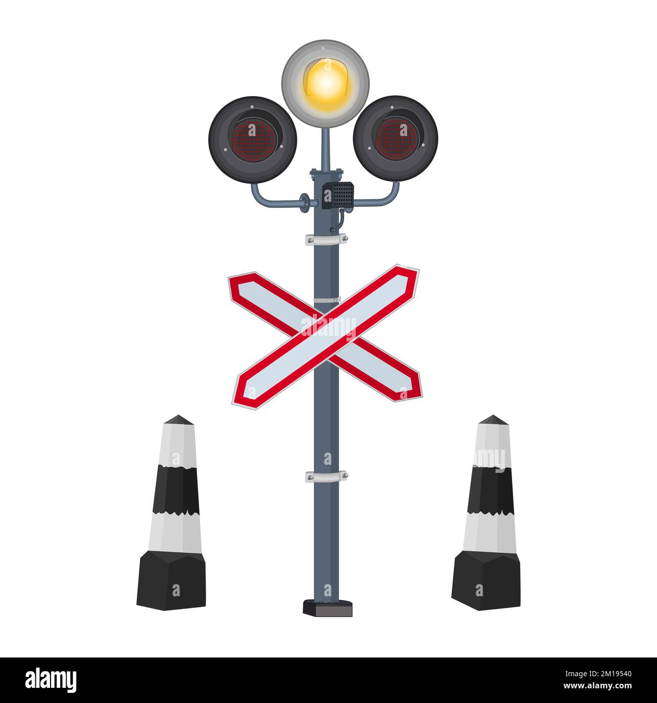 Feu de circulation ferroviaire avec cône de circulation. Signal ...