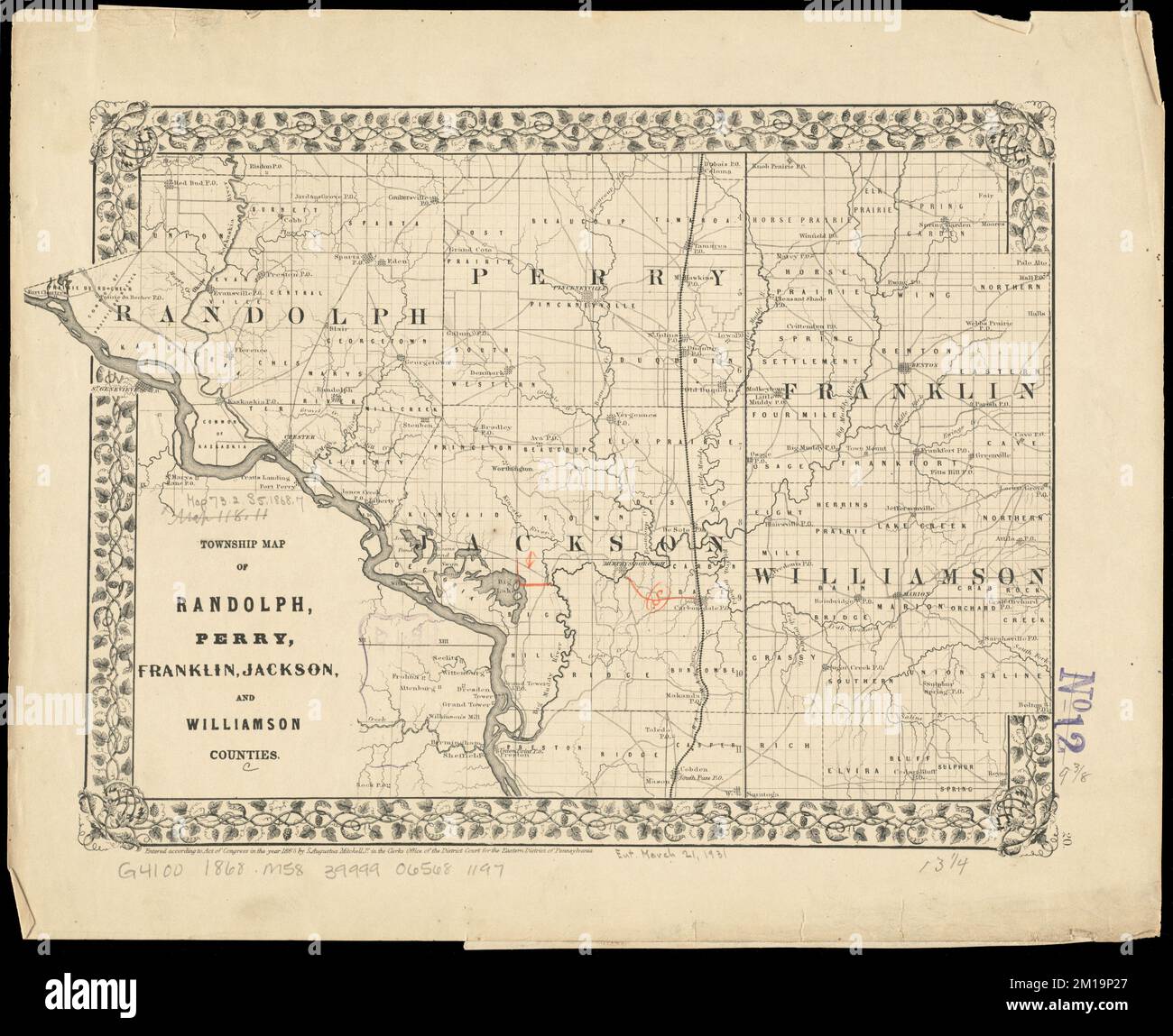 Carte du canton des comtés de Randolph, Perry, Franklin, Jackson et ...